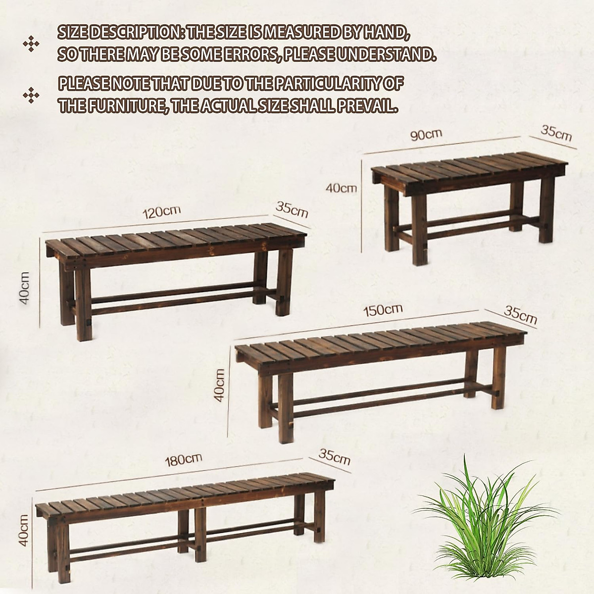 LSPYYDS Garden Bench for Outdoors 2-Person Wood Bench Weatherproof Outdoor Benches, Anti-corrosion and Anti-rust Garden Benches for Garden Patio Porch Park Backyard 90x35x40cm