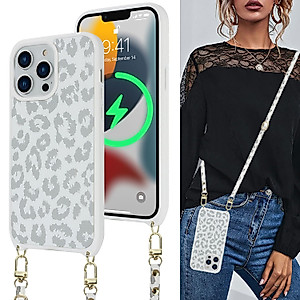 Cavor for iPhone 13 Pro Max Case,Compatible with Magsafe for Women,Crossbody Cases for iPhone 13 Pro Max with Strap Wireless Charging,Leopard Grain Full Body Shockproof Protective Case,White