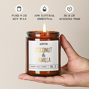 AOOVOO Vanilla Coconut Candle - Vanilla Candle, Scented Candles, Soy Candles, Aromatherapy Candle, Soy Wax Candle, Candle for Home Scented, 9oz