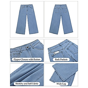 Vetinee Wide Leg Jeans for Women Plus Size Summer Pants Women Denim Jeans Women's Capris with Pockets High Waisted Wide Leg Jeans Roadknight Blue X-Large Size 16 18