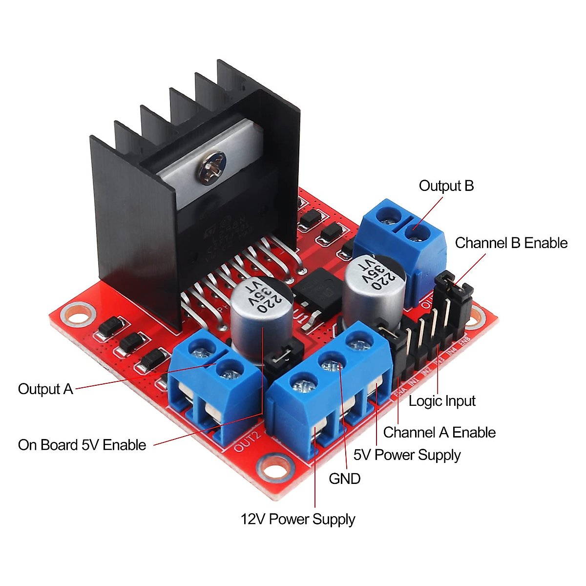 DiGiYes 2 Pack L298N Motor Driver Controller Board Module Stepper Motor DC Dual H-Bridge Compatible with Smart Car Robot