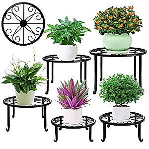 Metal Plant Stand 5 Pack Plant Stands for Indoor Outdoor Plants Multiple Heavy Duty Flower Pot Stand Holder Rustproof Iron Round Plant Shelf for Planter Outdoor Plant Stand for Patio & Garden Decor (Black)