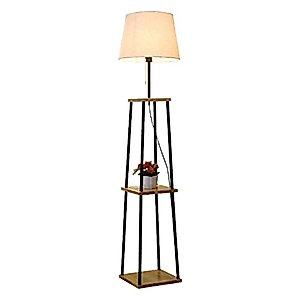 Energy Saving Tall Lamp Creative Floor Lamp 2 Shelves Solid Wood Bookshelf Light with Remote Standing Lamps Rustic Floor Light Bedroom Pole Lamp Stable