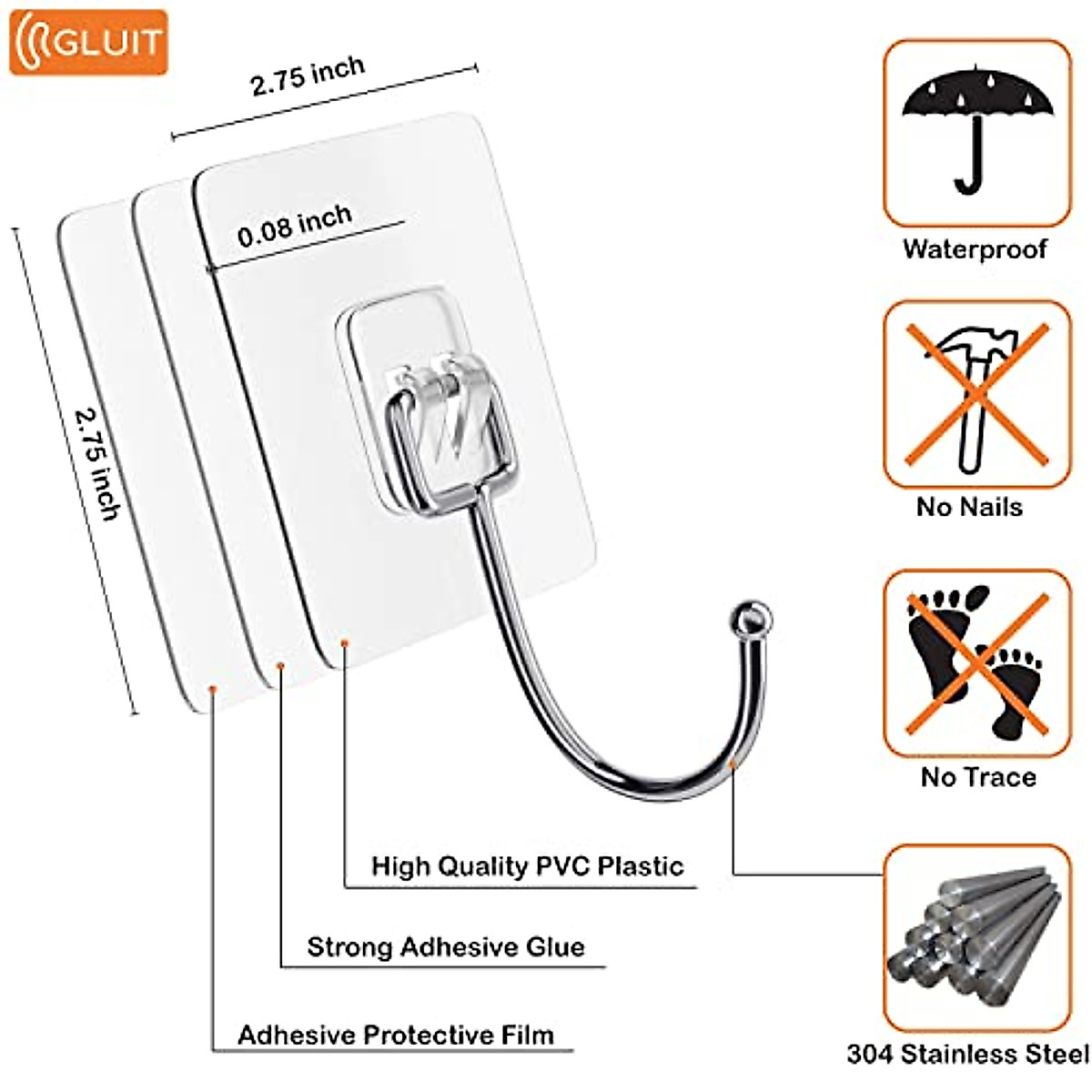 GLUIT Adhesive Hooks Medium 12 Pack and Large 12 Pack for Hanging Heavy Duty Wall Hooks 22 lbs Self Adhesive Towel Hook Waterproof Transparent Hooks for Keys Bathroom Shower Outdoor Kitchen