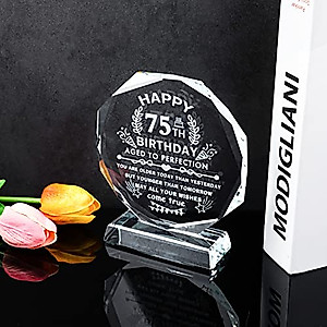 YWHL 75th Birthday Gifts for Women Men Unique 75 Years Old Happy Birthday Gifts for Grandparents Friends Laser Engraving 75th Birthday Glass Plaque Keepsake for Parents Aged to Perfection