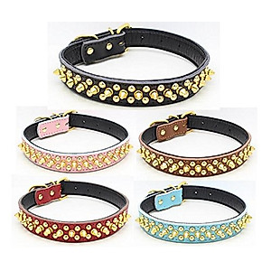 Benala Soft Genium Leather Gold Spiked Studded Pet Puppy Dog Collar for Small Medium Dogs Size S M L 5 Colors