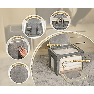 Furnhome 3 Pack 40L Clothes Storage Organizer,Sturdy Stackable Bins for Closet Storage,Foldable Clothing Storage Bins for Clothes with Zippers & Clear Window & Reinforced Handles-Grey