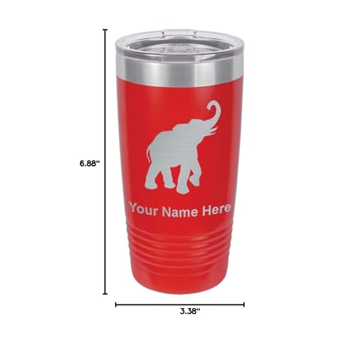 LaserGram 20oz Vacuum Insulated Tumbler Mug, Indian Elephant, Personalized Engraving Included (Red)