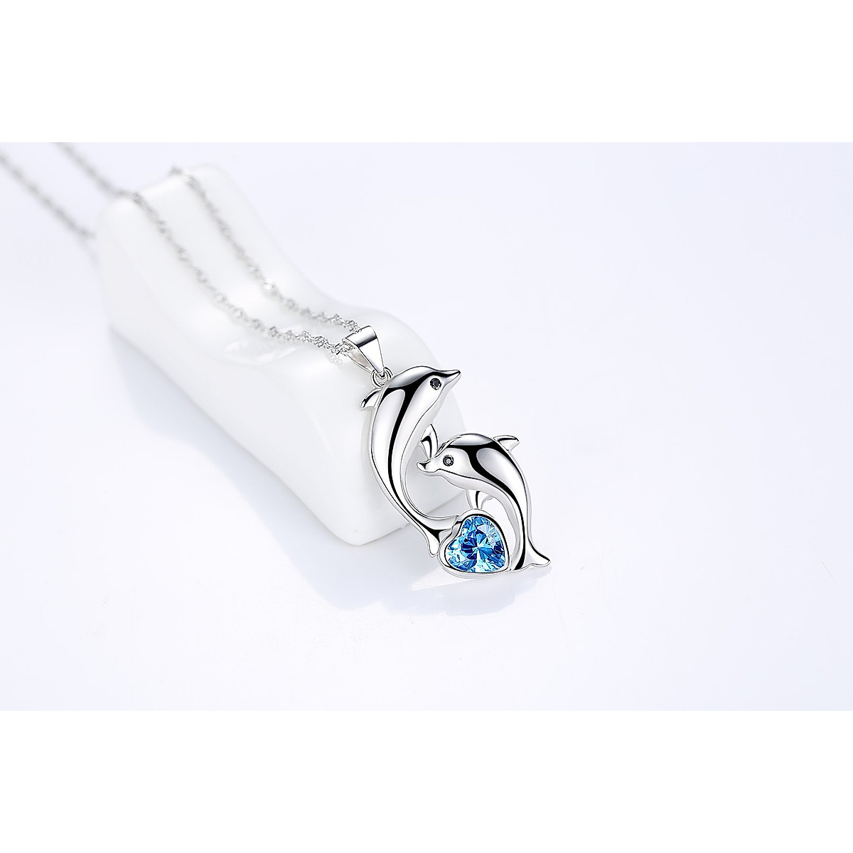 Dolphin Necklace 925 Sterling Silver Mothers Day Gifts For Women Necklace Chains (Heart Blue Dolphin Necklace)