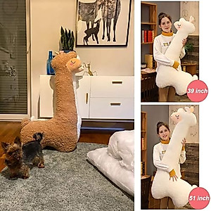 Hofun4U Llama Plush Pillow, 51 Inch Alpaca Plush Long Body Pillow, Alpaca Stuffed Animal, Christmas Holiday Birthday Gift (Brown)