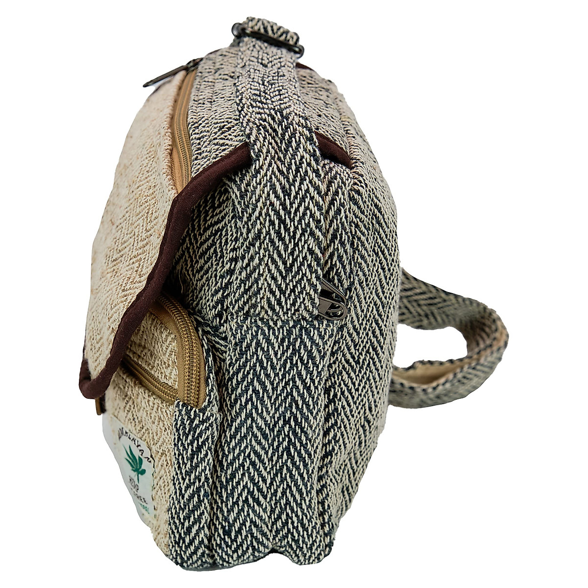 Zen Canyon Natural Hemp Herringbone Cross Body Purse Multipurpose Shoulder Bag, 8 x 8 Inches (Dark Brown)