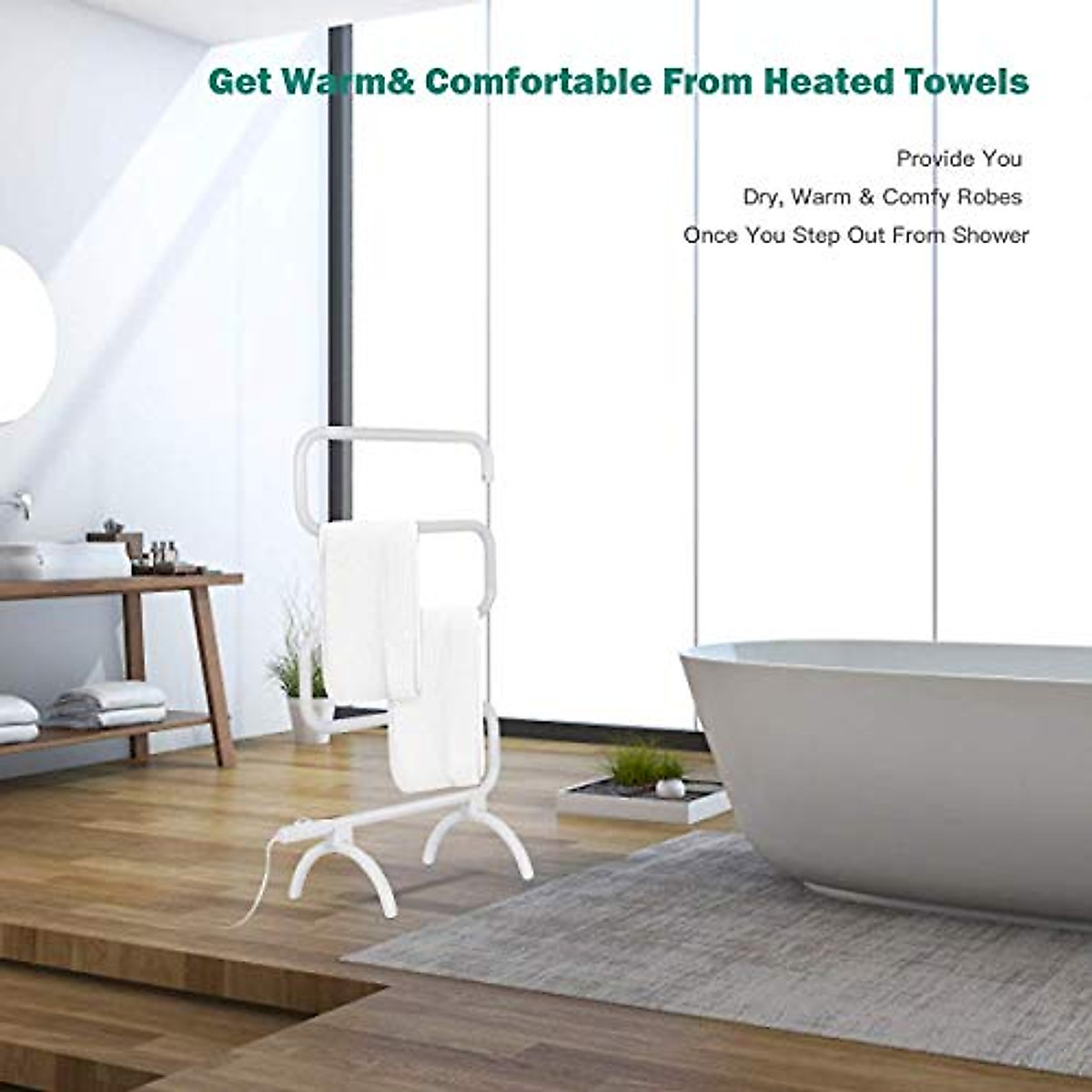 MAT EXPERT Wall-Mounted Towel Warmer, 120W Freestanding Heated Towel Rail, 5 Iron Bar Plug-in Heated Towel Drying Rack, Towel Dryer for Spa/Massage, Ideal for Bathroom/Kitchen