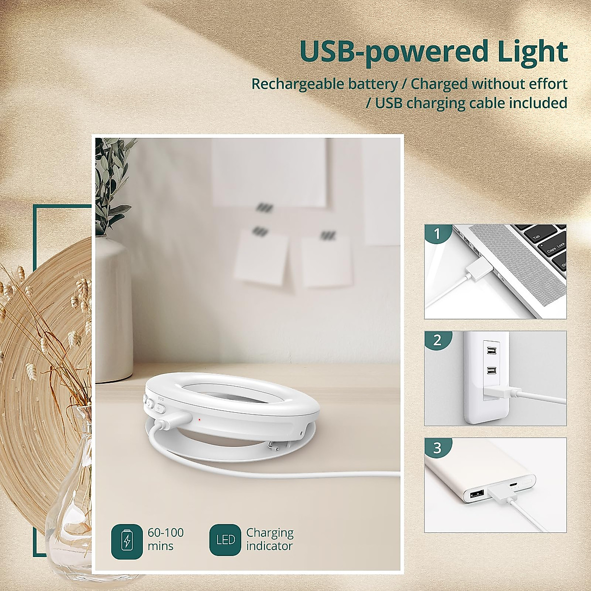 ATUMTEK Selfie Ring Light for Phone with 3 Light Temperatures, Portable Rechargeable Clip-on Ring Light with 48 LEDs for Mobile, Laptop, Zoom Meeting, Makes up, Video Calls, Streaming, Selfies