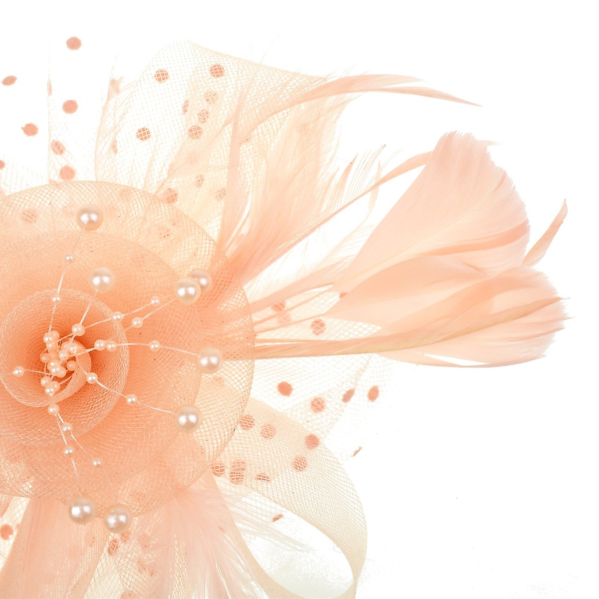 DRESHOW Fascinators Hat Flower Mesh Ribbons Feathers on a Headband and a Clip Tea Party Headwear for Girls and Women