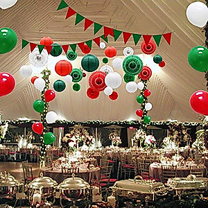 Meiduo Red Green White Christmas Fiesta Brands Mexican Italian Party Decorations Paper Fans Lanterns Flower Pom Poms Felt Pennant Balloons for Graduations St. Patrick's Day Birthday Baby Shower