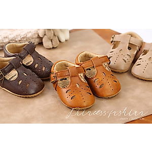 GAISUMMI Baby Girls Mary Jane Flats Non-Slip Soft Rubber Sole Toddler First Walkers Breathable Infant Princess Dress Shoes (E/Khaki,12-18 Months)