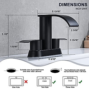 Ultimate Unicorn Waterfall Bathroom Sink Faucet Matte Black, Two Handles Bathroom Faucet with Metal Pop up Sink Drain Stopper, 2 or 3 Holes Bathroom Basin Lavatory Mixer Tap with Deck Mount Plate