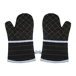 Irishom Oven Mitts - Long Kitchen Gloves Heat Resistant 260℃/500°F, Cooking Oven Mitts Grids Horizontal Stripes Pattern for Kitchen Cooking Baking BBQ