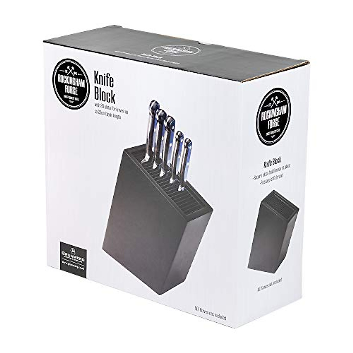 Rockingham Forge Sloping Matt Black Universal Knife Block, 20 Slots for Knives up to 20cm Blade Length