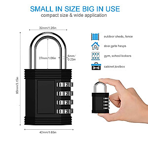 ZHEGE Gym Lock, 4 Digit Combination Lock, Locker Lock and Employee Locker, Hasp and Storage - Easy to Set Your Own Keyless Resettable Number Lock (Black)