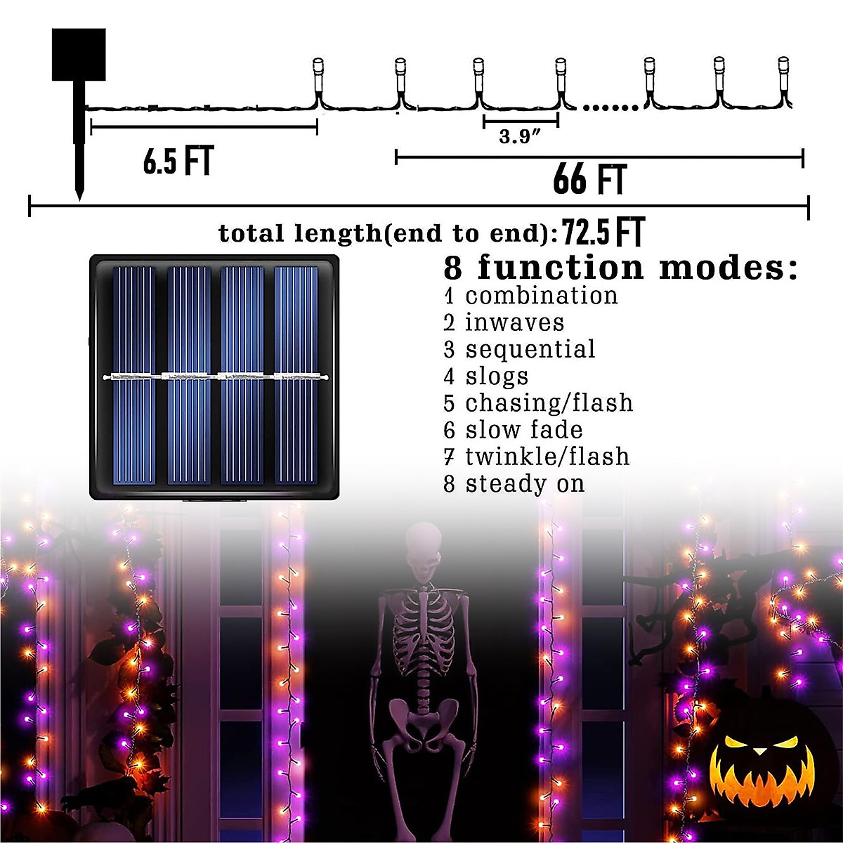 TW SHINE 2 Pack Solar Halloween Lights Decorations Outdoor, Total 400LED 132FT Solar Powered Outdoor Halloween Light with 8 Modes, Waterproof Halloween Decor for Home Tree Party Yard (Purple & Orange)