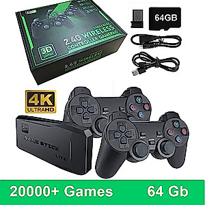 Uberwith Retro Game Console,Retro Game Stick,Plug & Play Video TV Game Stick Within 20000+ Games Built-in, 9 Classic Emulators, 4K HDMI Nostalgia Stick Game for TV, Dual Controllers (64G)