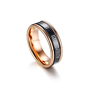 PAURO Women's Stainless Steel Rose Gold Roman Numerals Rotatable Worry Ring for Anxiety Size 9