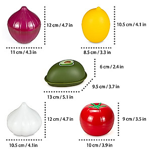 PIVNASY Vegetable and Fruit Storage Containers for Refrigerator, Lemon Tomato Garlic Avocado and Onion Storage, Food Storage Containers with Lids, Pack of 5