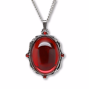 Blood Red Oval Stone In Silver Finish Pewter Frame Pendant Necklace