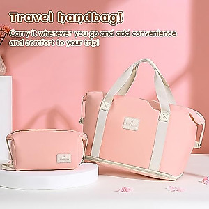 imiomo Carry On Luggage 20 Inch airline approved Hardside 3PCS Set Lightweight Rolling Travel Luggagewith TSA Lock， Suitcase with Spinner Wheels (PINK+beige, Carry-On 20-Inch)