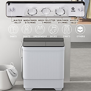 Elevon Portable Washing machine, 28lbs Mini Compact Laundry Washing Machine, Twin Tub 18lbs Washer & 10lbs Spinner Combo, Clothes Washer Machine with Drain Pump for Apartment, Dormitory and RVs