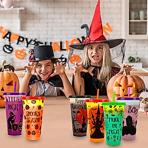 VoziSpace Halloween Decorations Color Changing Reusable Cups with Lids and Straws - 12 Pack 24 oz Plastic Tumblers Bulk with Lids and Straws - Reusable for Party Cups
