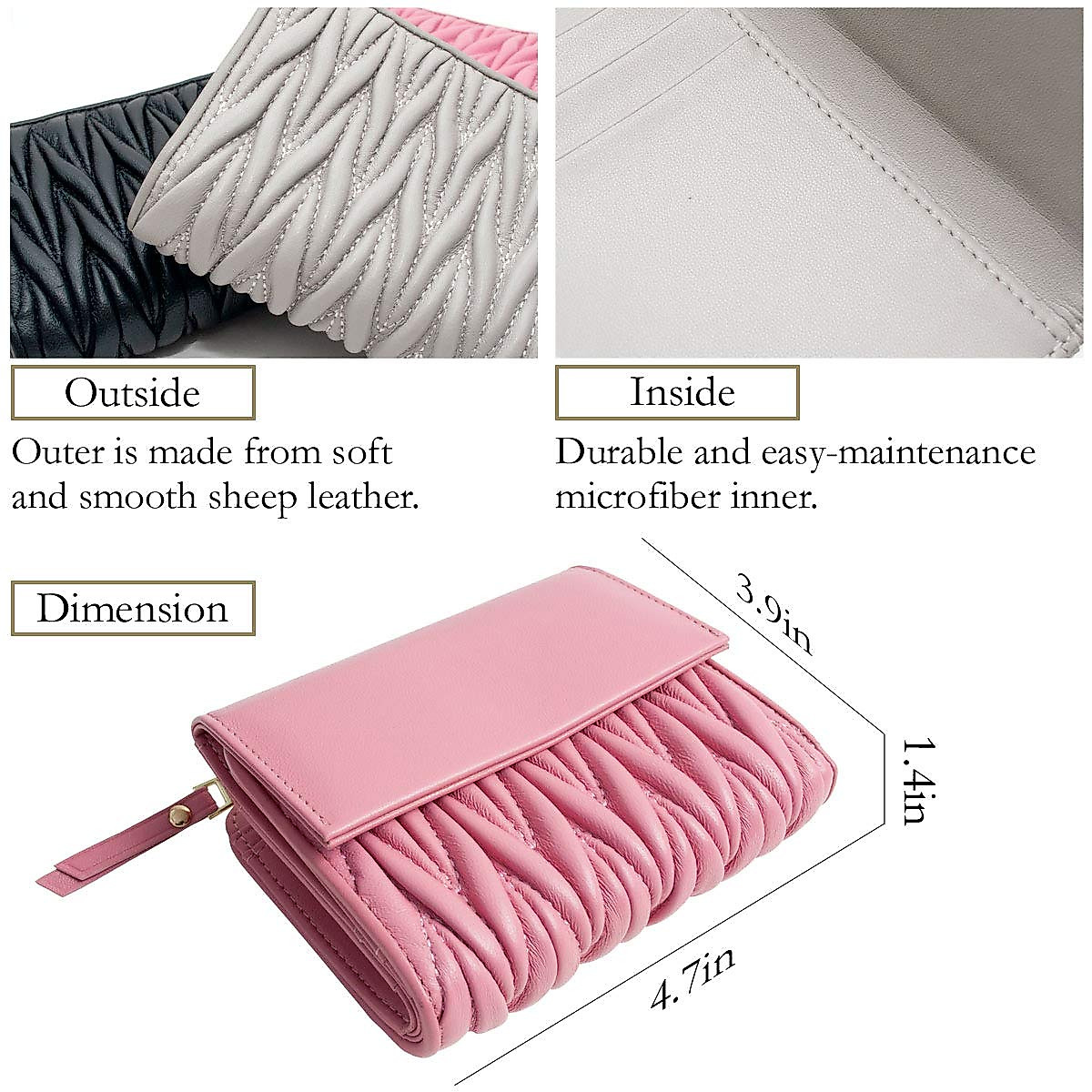 MALTA Superior True Sheep Leather Wallet for Women High Capacity Card Wallet Coin Purse, Grey, free