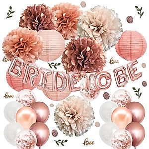 Bachelorette Party Decorations - Bridal Shower Party Decor and Supplies Kit for Wedding With Foil Balloons Table Confetti Scatters Hanging Paper Lantern Tissue Flowers (Rose Gold)
