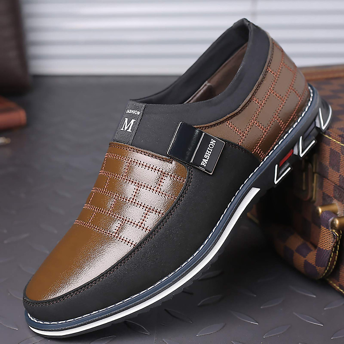 COSIDRAM Men Casual Shoes Sneakers Loafers Walking Shoes Lightweight Driving Business Office Slip on Brown 9.5