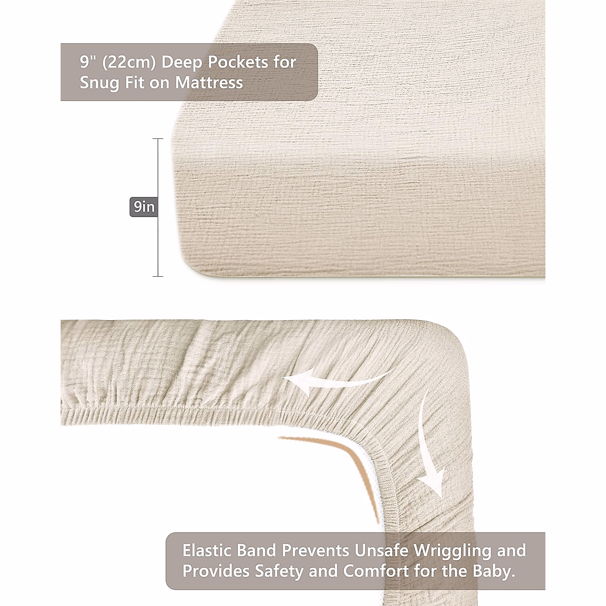 Crib Sheets for Boys Girl, Fitted Baby Toddler Bed Sheets 28" x 52", Neutral Muslin Cotton Crib Mattress Bedding Soft and Breathable Comfort(Pale Yellow)