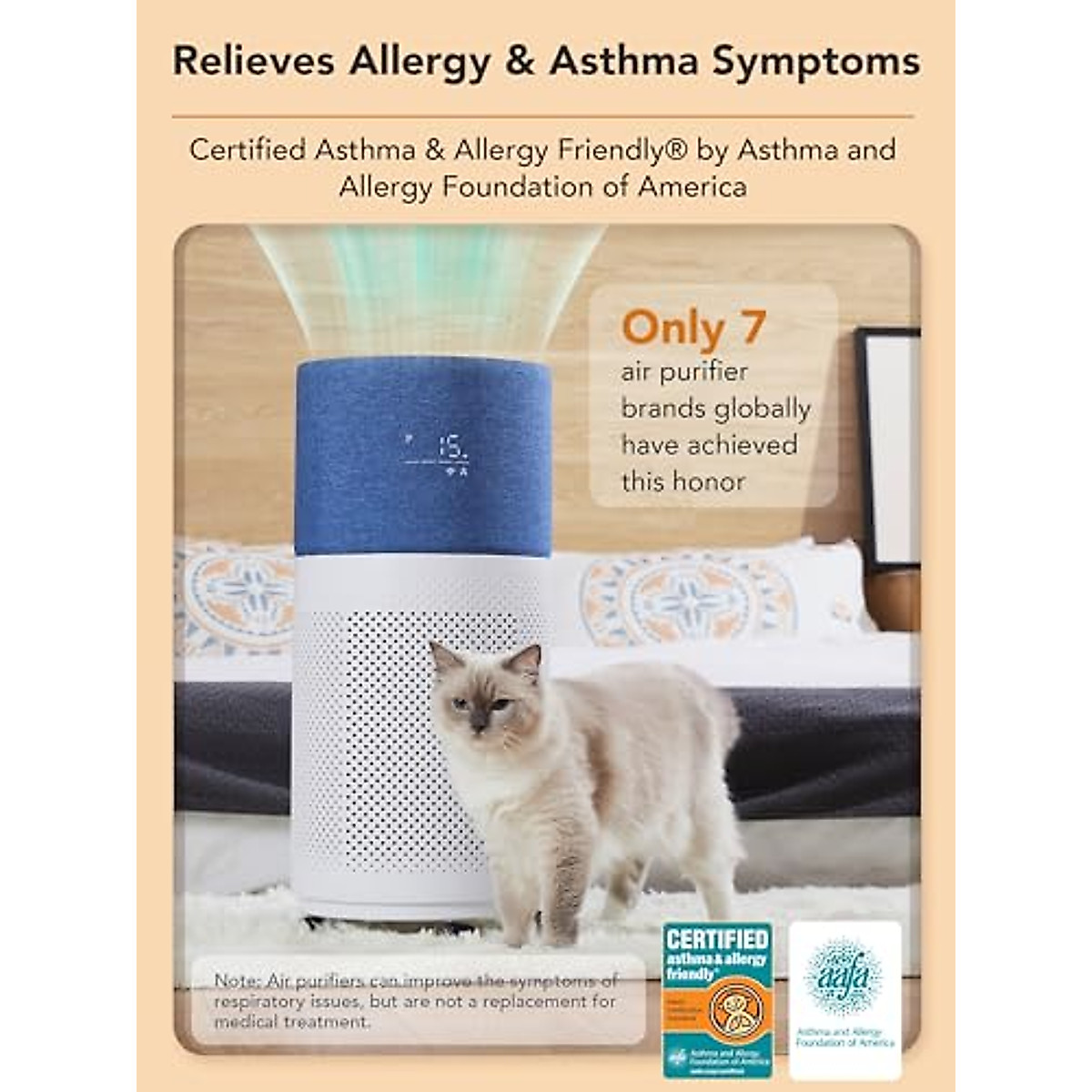 CleanForce Air Purifiers for Home Large Room Up to 2550 ft², HEPA Air Purifier Air Cleaner with WIFI for Dust, Allergens, Pollen, Pet Hair Dander, Odors, Asthma & Allergy Friendly Certified, Rainbow