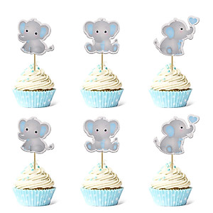 48pcs Blue Elephant Cupcake Toppers It Is A Boy Baby Shower Cupcake Picks Decoration Baby Boy Birthday Party Supplies
