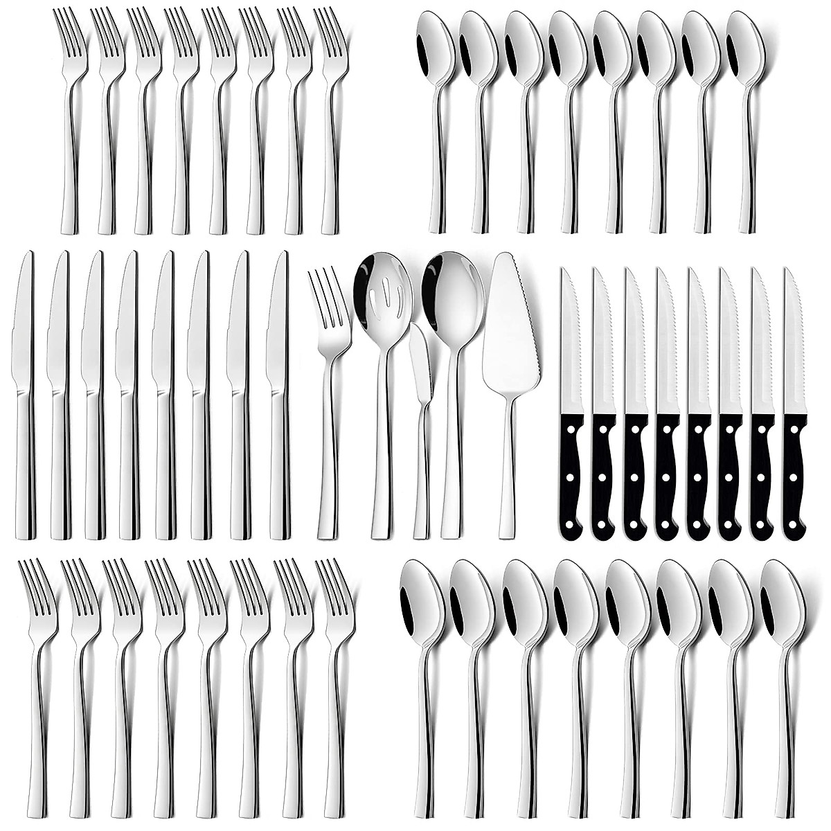 HaWare 53-Piece Silverware Set with Steak Knives, Stainless Steel Sturdy Flatware Serving Utensils, Modern Design Cutlery Tableware for Home Holiday Gift, Dishwasher Safe-Servive for 8