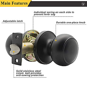 Probrico Interior Door Knob for Hallway, Black Door Knobs Closet Door Knob, Passage Door Knob with Round Ball Knob, 6 Pack