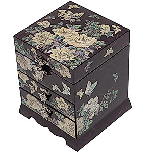 February Mountain Mother of Pearl Jewelry Organizer Storage Box with 2 Drawer Mirror lids- Perfect Display for Earring Necklace Rings Bracelet - Surprise Gifts for Women Decorative Box (Purple)