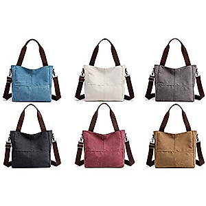 Women's Canvas Shoulder Bags Tote Purses Satchel Work Travel Crossbody Bag (Black) One Size