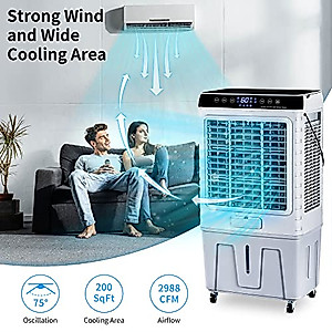 Uthfy Evaporative Air Cooler, Swamp Cooler with Remote Control, 15.8 Gallons Water Tank, 90° Oscillation Cooling Fan with 3 Speeds, 12H Timer, 43" Tower Fan thats Blow Cold Air for Home, Office