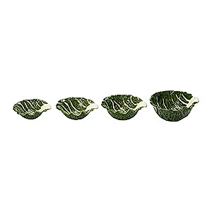 Creative Co-Op Hand-Painted Cabbage Shaped Stoneware, Set of 4 Bowl, Green, 4