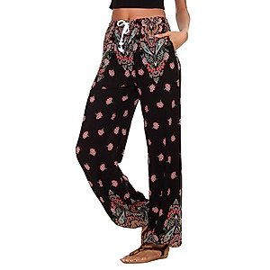 Urban CoCo Women's Floral Print Summer Boho Pants Harem Beach Vacation Pants (# 10, XL)