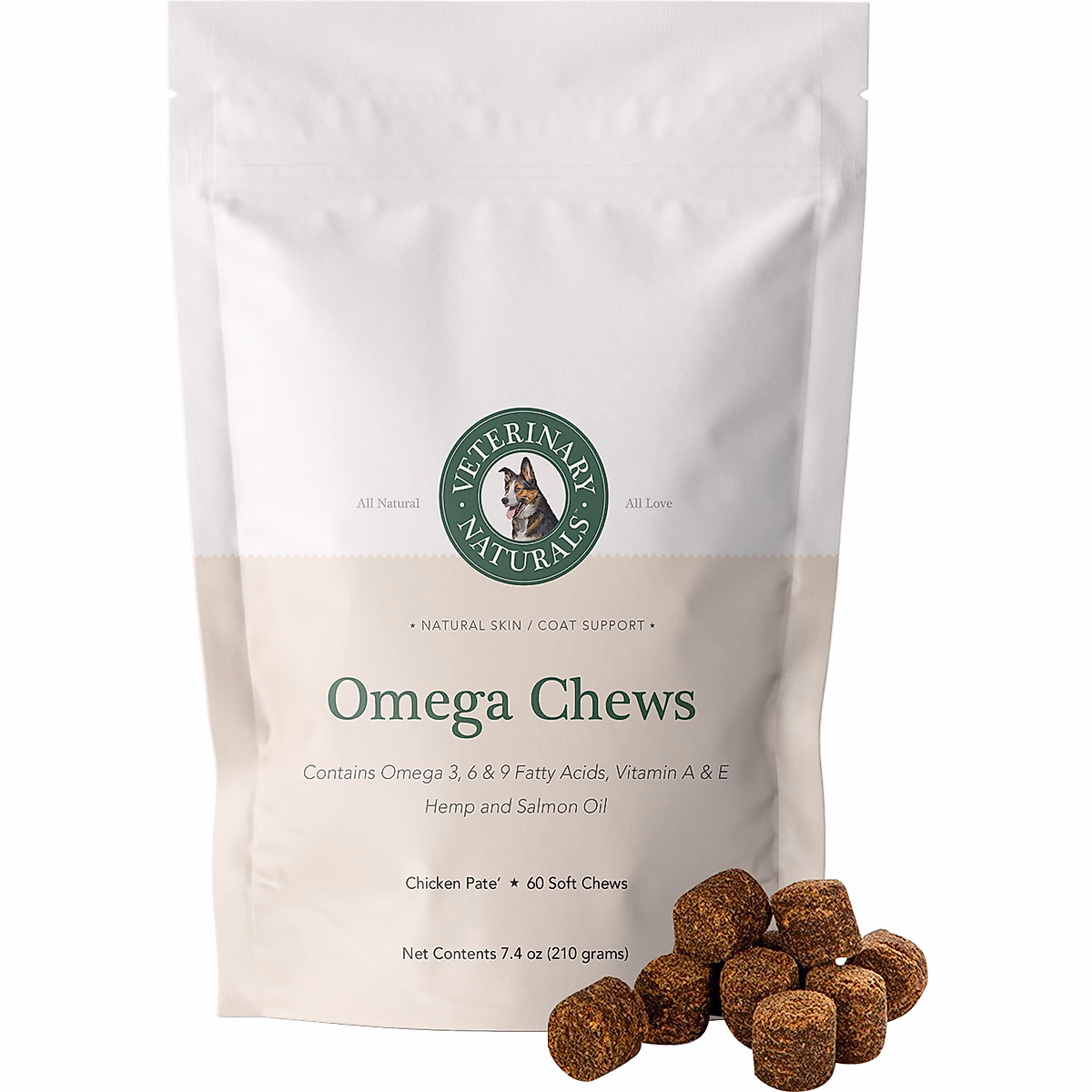 Veterinary Naturals Hemp Oil & Salmon Oil Chews for Dogs - Support HIPS & Joint - Best Source of Omega 3 - Fish Oil for Dog’s Shiny Coat & Itch Free Skin - 60 Soft Chew Dog Joint Supplements