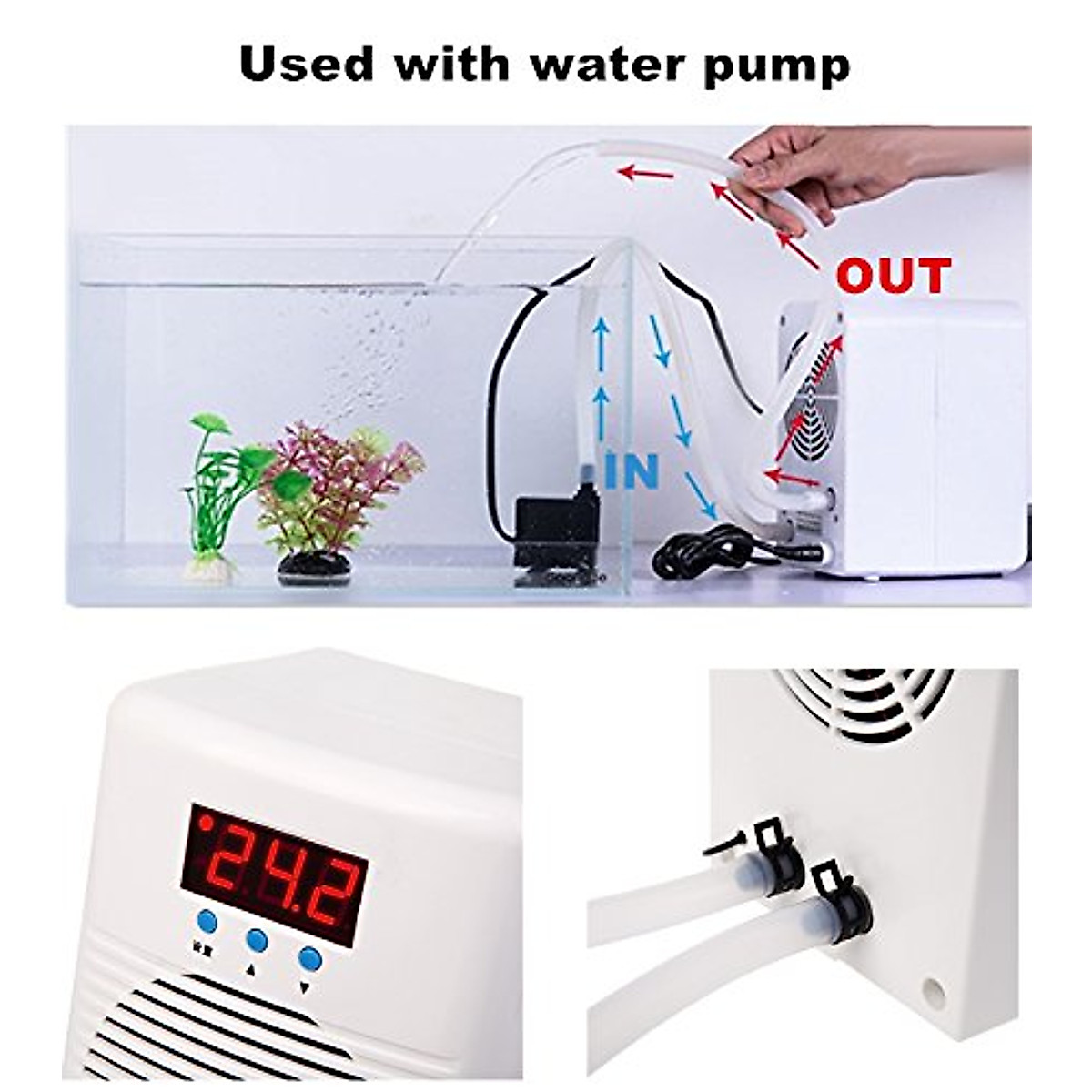 EVERSECU 72w 110-240v Aquarium Water Chiller/Cooler Temperature Controller for Fish Shrimp Tank Marine Coral Reef Tank Below 20L/30L Aquarium Chiller (20L Only Cool)