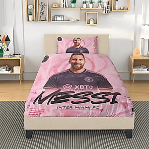 Aimery Miami Bedding Set Soccer Duvet Cover Set Pink Bed Football Comforter Soft Microfiber Soccer Bedding Sets 3 Pieces Fruit Comforter Cover and 2 Pillowcase for Bedroom (Pink 1,Full)