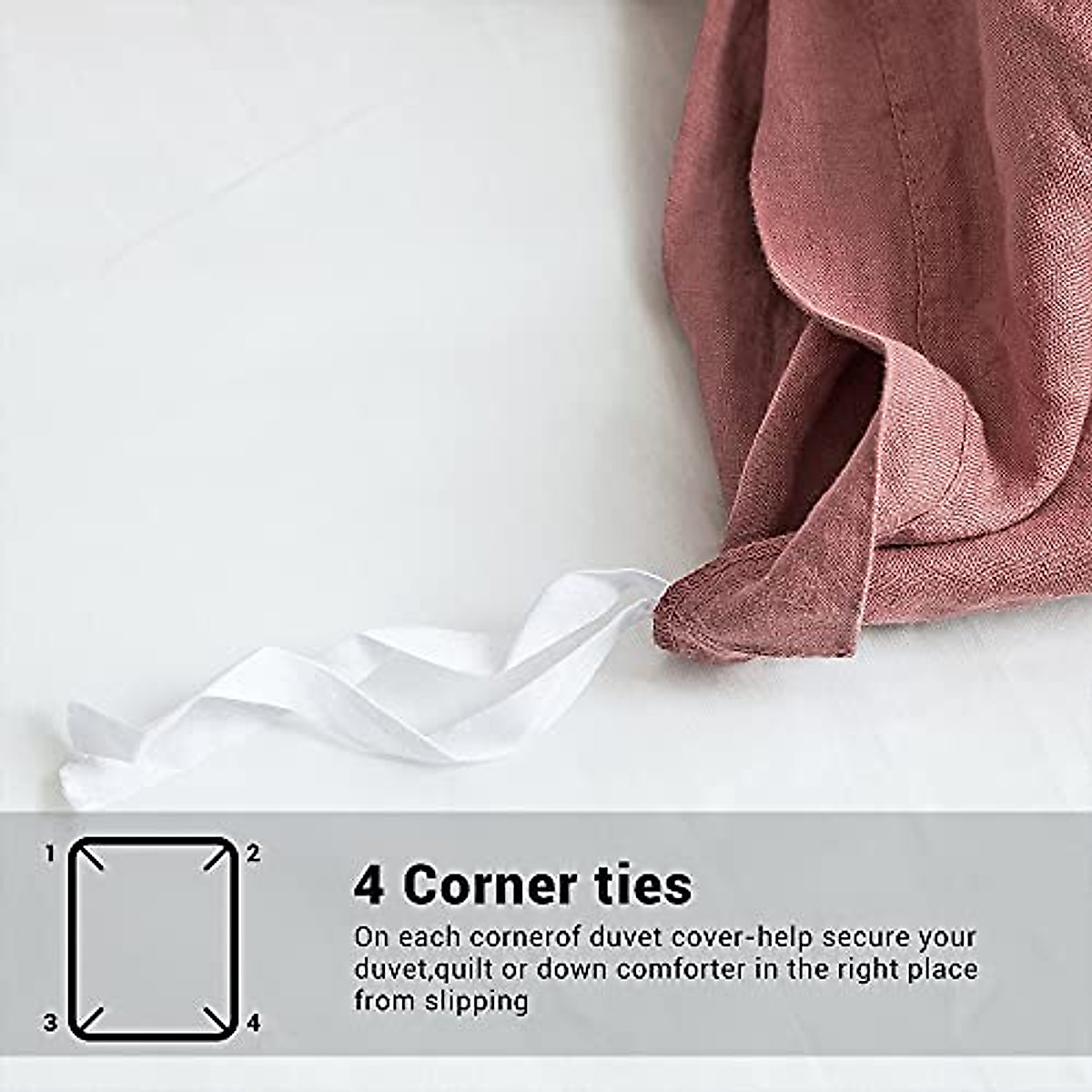 Simple&Opulence 100% Linen Duvet Cover Set, 3 Piece Belgian Flax Breathable Bedding, Queen Size 88''x92'' (1 Comforter Cover+2 Pillowshams) with Tie Closure Style, Coral-Red