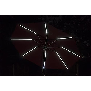 Sun-Ray 811028 9' Round Next Gen 8-Rib Solar Patio Umbrella 32 LED Within Unique Strip Lighting, Crank and Tilt, 9 ft, Scarlet/Red